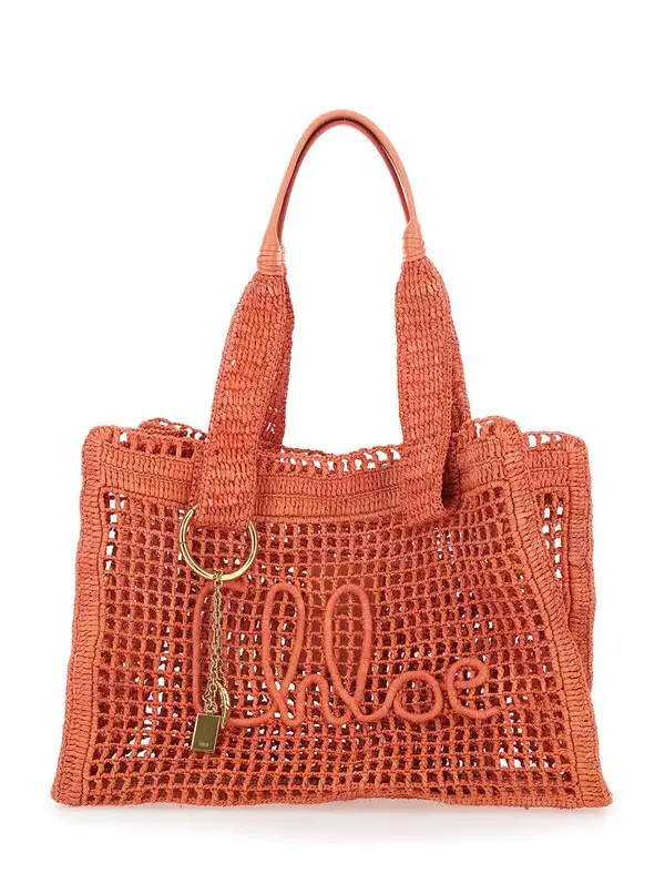 Chloé Raffia Tote Bag With Lock And Logo Embroidery - Multicolor