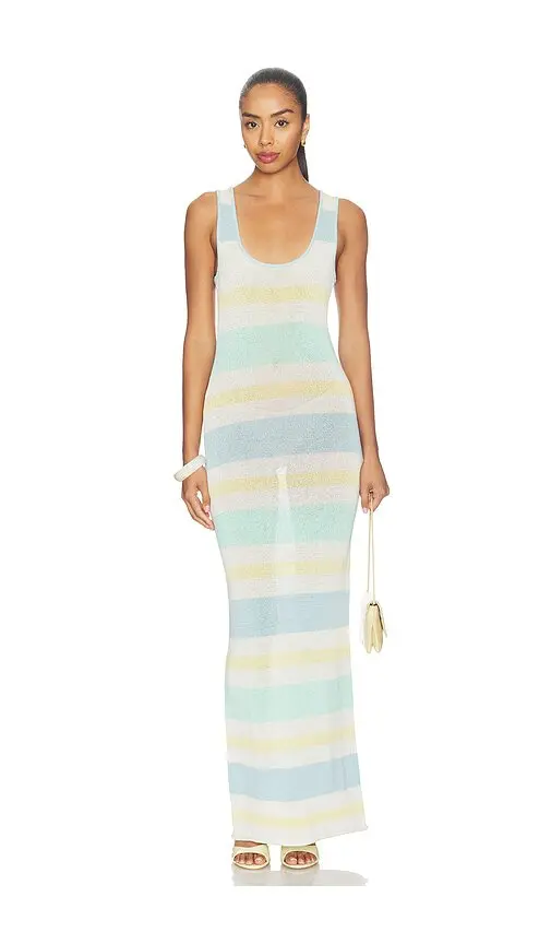 SEROYA Jasmine Knit Dress In Yellow - Pastel Stripe