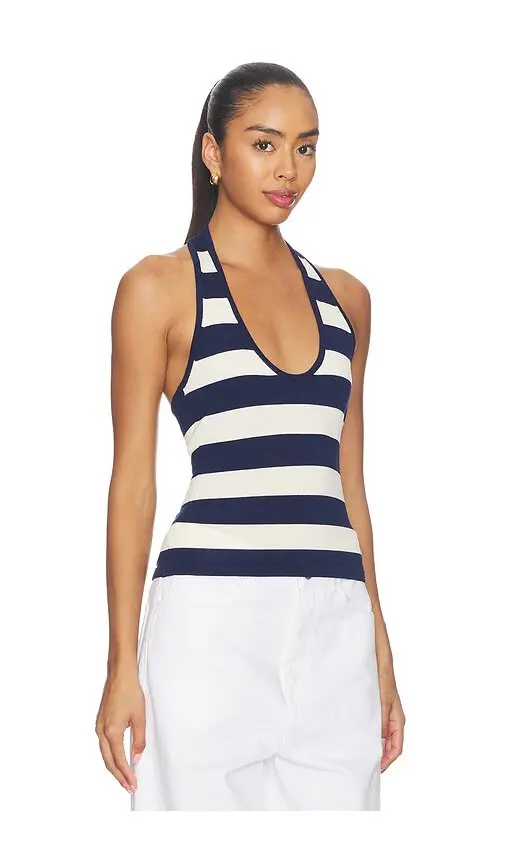SEROYA Danie Tank Striped Halter Neck Top - Navy & Eggshell
