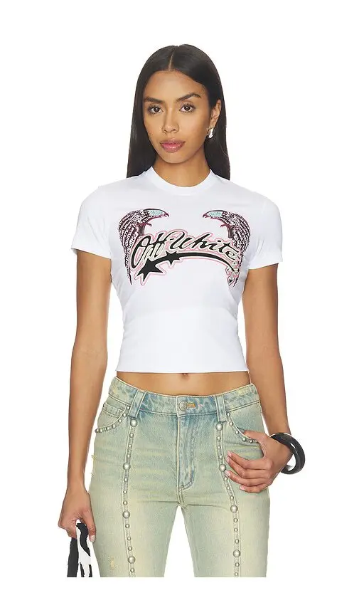 Off-White Swarovski Double Eagle Slim Tee In Black & White - White & Black