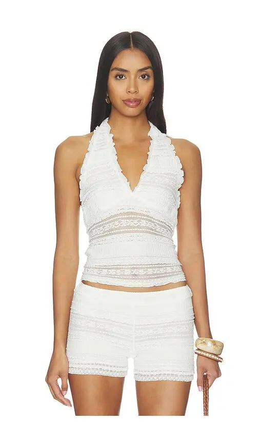 Free People X Intimately Fp Flirty Frills Halter In White - Clean Ivory