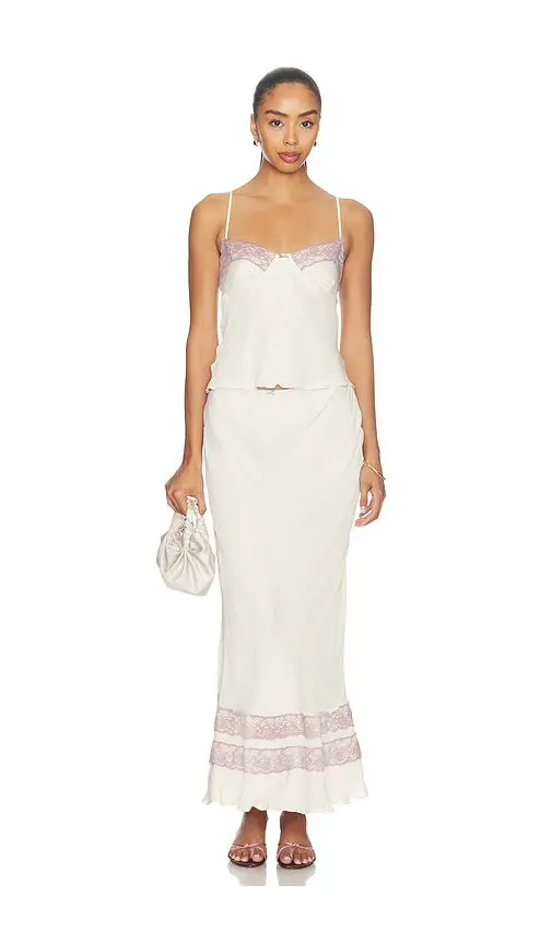 Free People X Intimately Fp Wish You Were Here Slip Set In Ivory - Pearled Elderberry Combo