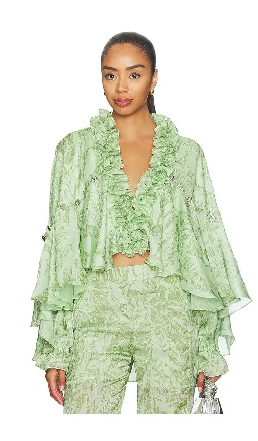 LA FUORI Mistleaf Ruffle Printed Top - Green