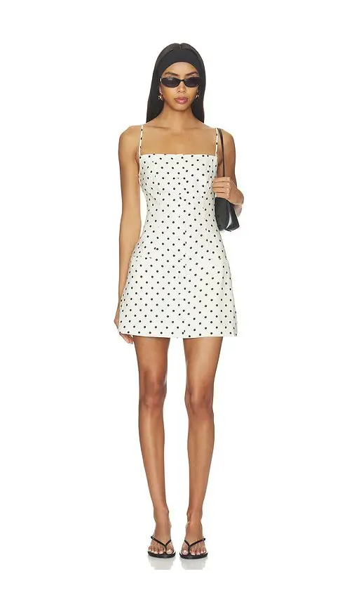 Majorelle Tori Linen Mini Dress In Black & White - Cream & Black Polka Dot