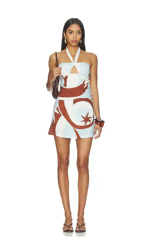SEVEN WONDERS Rihanna Knot Halter Mini Dress In Blue - Rina Blue