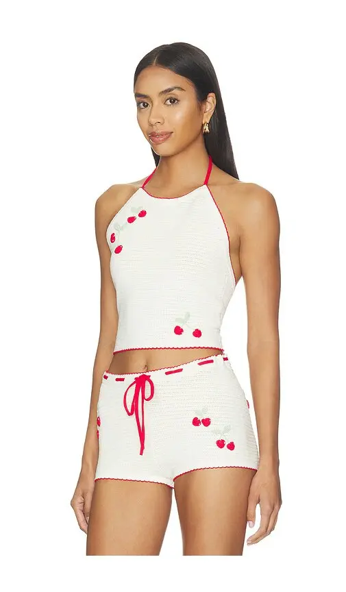 LoveShackFancy Avanyah Cropped Halter Top