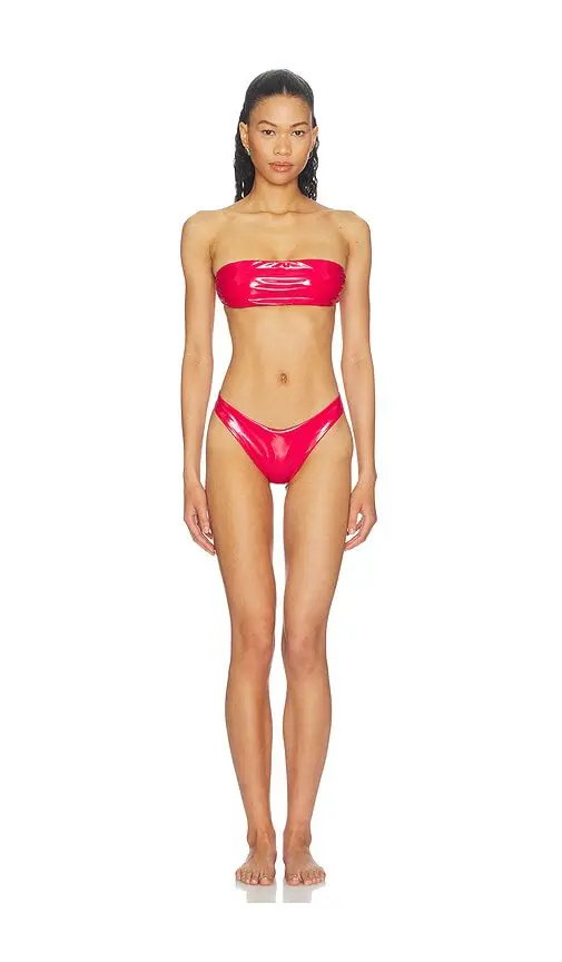 NARANJA FURCADO Latex Splash Matte Bandeau Bikini Set In Red - Cherry
