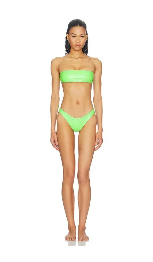 NARANJA FURCADO Latex Splash Matte Bandeau Bikini Set In Green - Lime