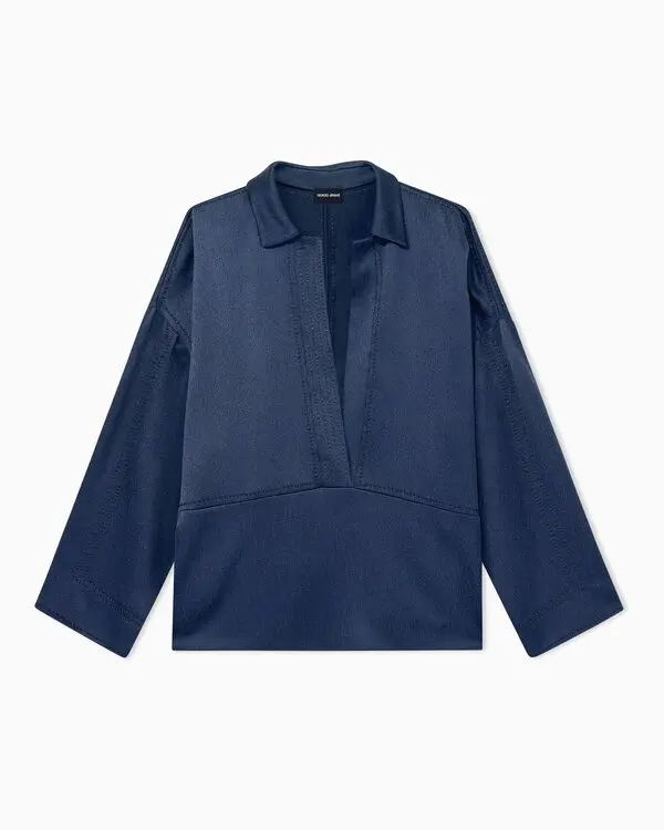 Giorgio Armani Hammered Satin Shirt With Deep Neckline - Blue