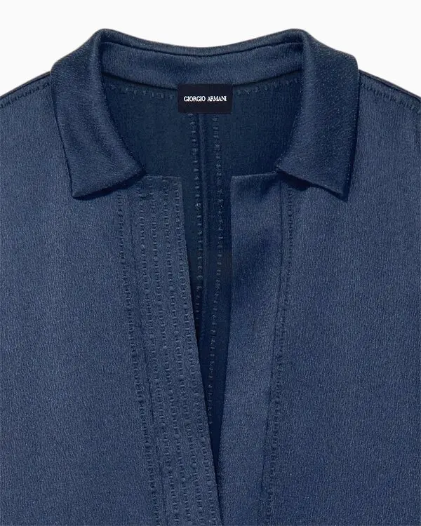 Giorgio Armani Hammered Satin Shirt With Deep Neckline - Blue