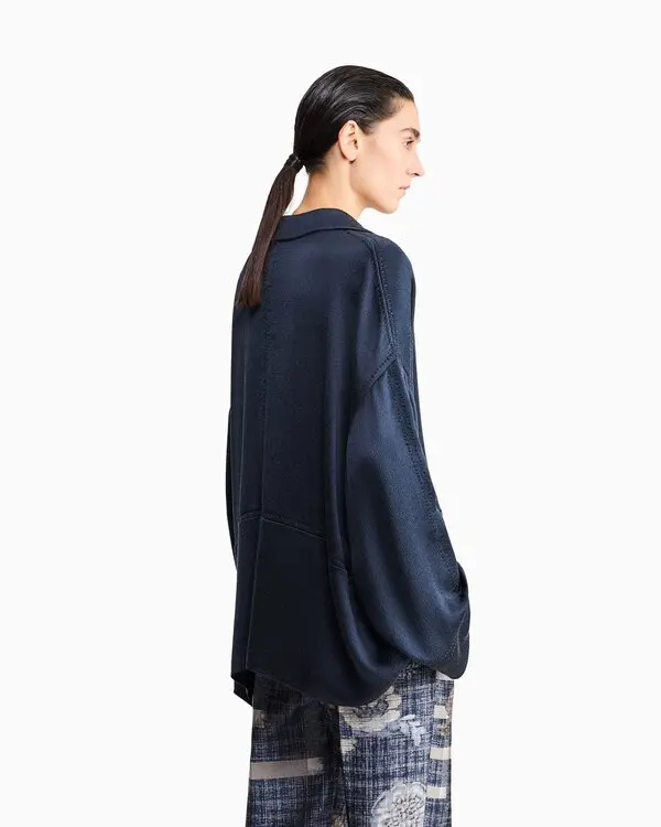 Giorgio Armani Hammered Satin Shirt With Deep Neckline - Blue