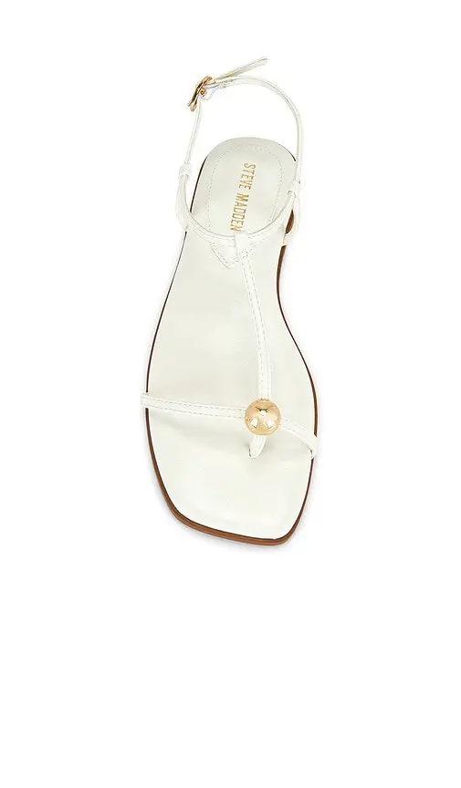 Steve Madden White Leather Square Toe Flat Sandals With Ankle Buckle