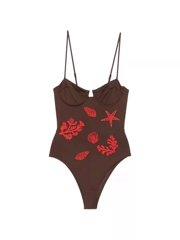 MC2 SAINT BARTH Bead-embellished Underwired Swimsuit - Brown