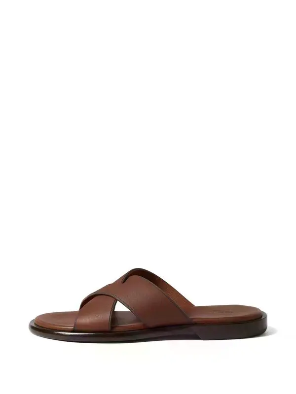 Zegna Criss-cross Leather Sandals - Brown