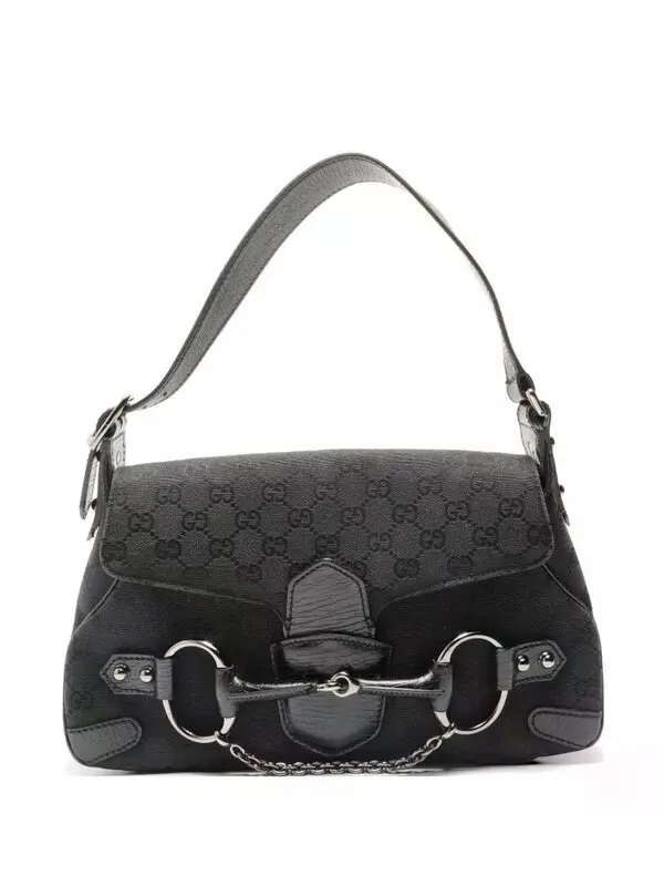 Gucci Horsebit Gg Canvas Shoulder Bag - Black