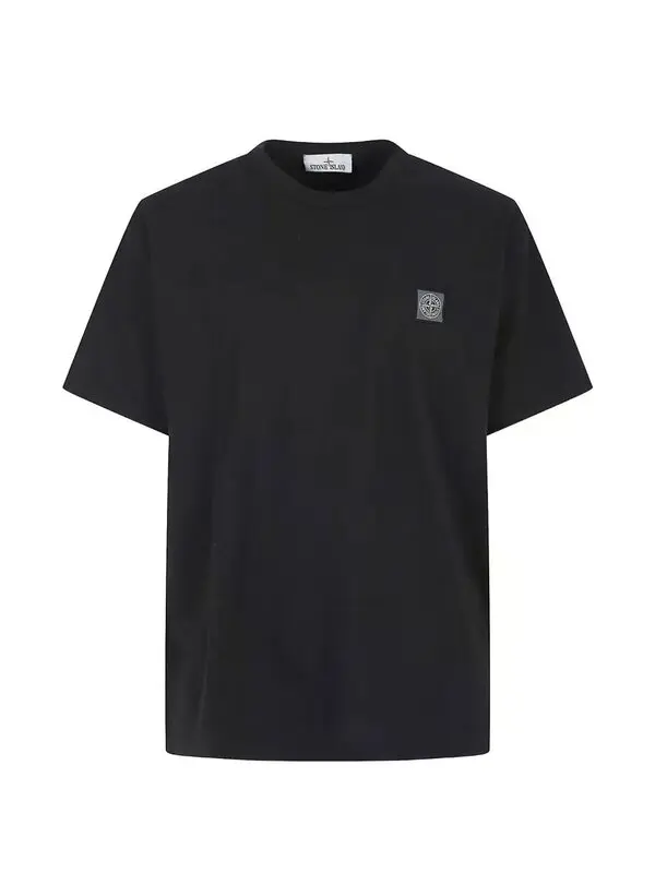 Stone Island Fissato-effect Logo-patch T-shirt - Black