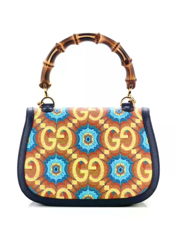 Gucci Bamboo 1947 Top Handle Bag Kaleidoscope Print Gg Coated Canvas Medium Crossbody Bag - Blue