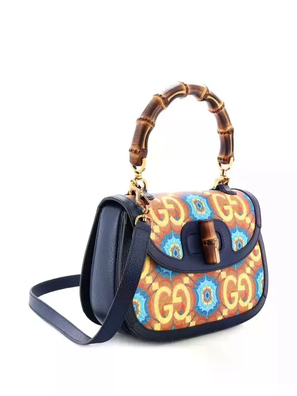 Gucci Bamboo 1947 Top Handle Bag Kaleidoscope Print Gg Coated Canvas Medium Crossbody Bag - Blue