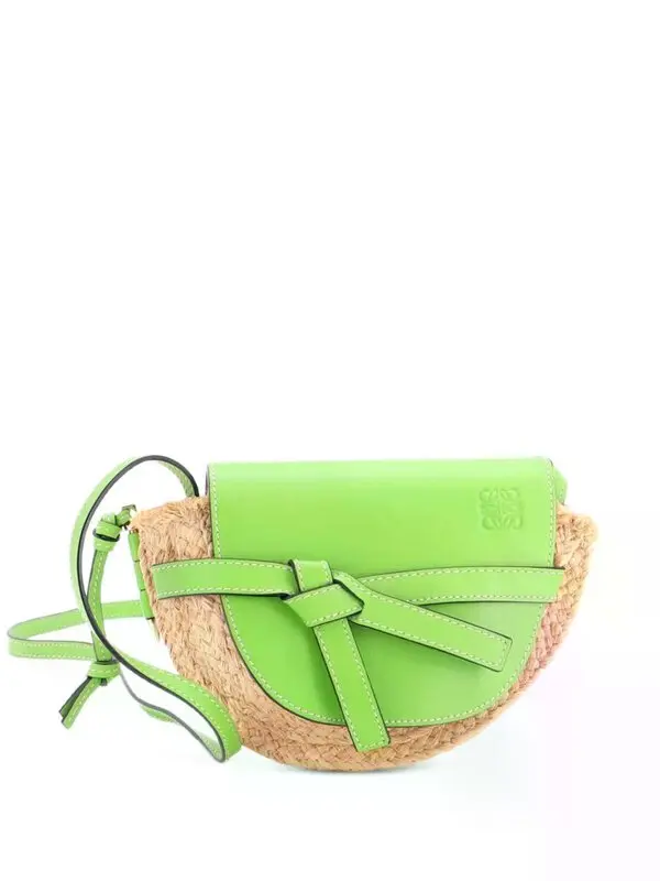 Loewe Gate Leather Shoulder Bag With Raffia