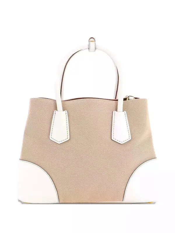 Prada Double Canvas And Saffiano Leather Medium Tote Bag - Neutrals