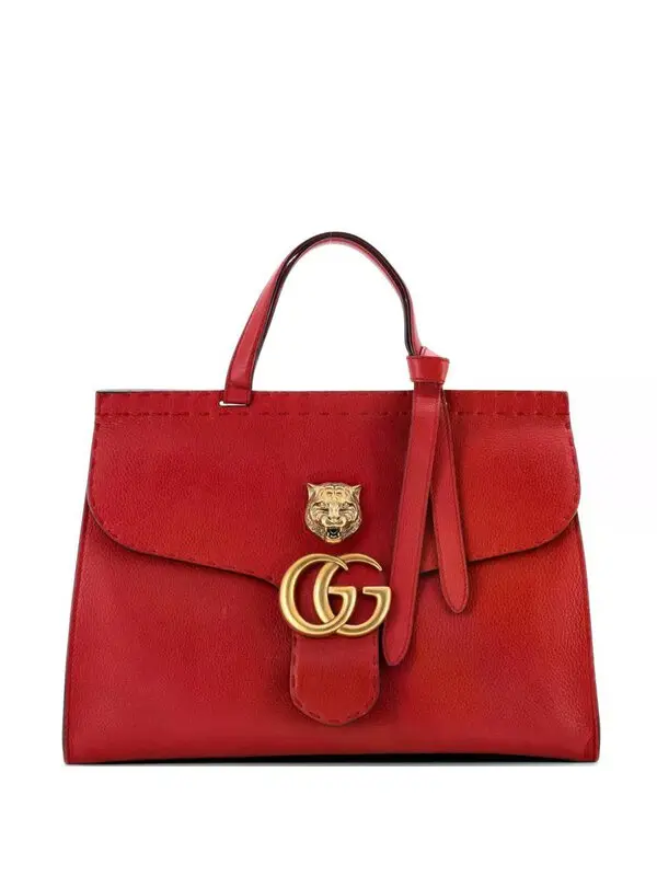 Gucci Gg Marmont Animalier Leather Top Handle Bag - Red