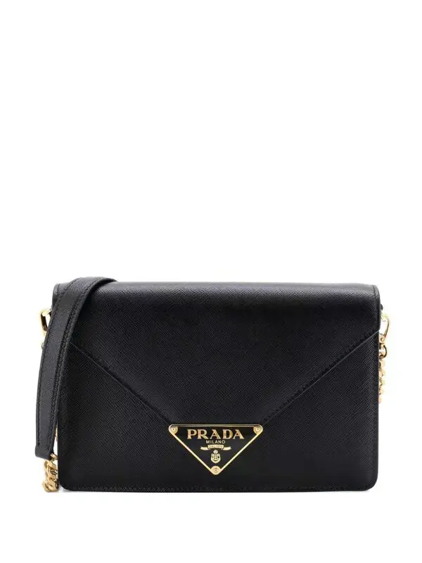 Prada Saffiano Leather Envelope Chain Shoulder Bag - Black