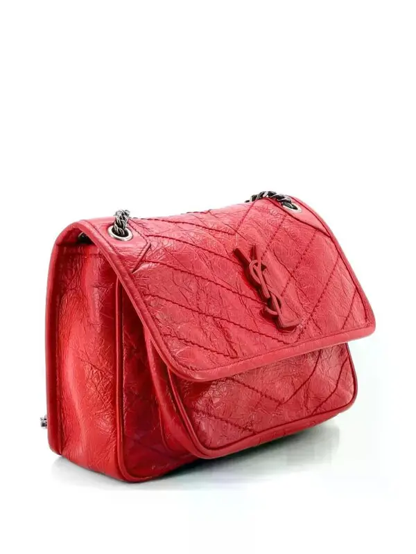 Saint Laurent Niki Chain Flap Bag Matelasse Chevron Leather Baby Shoulder Bag - Red