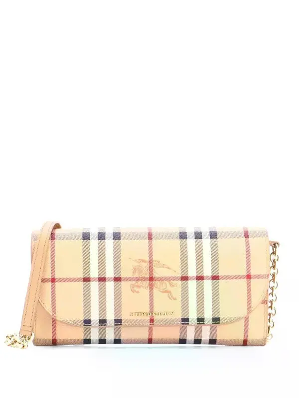 Burberry Haymarket Coated Canvas Henley Wallet On Chain Crossbody Bag - Brown