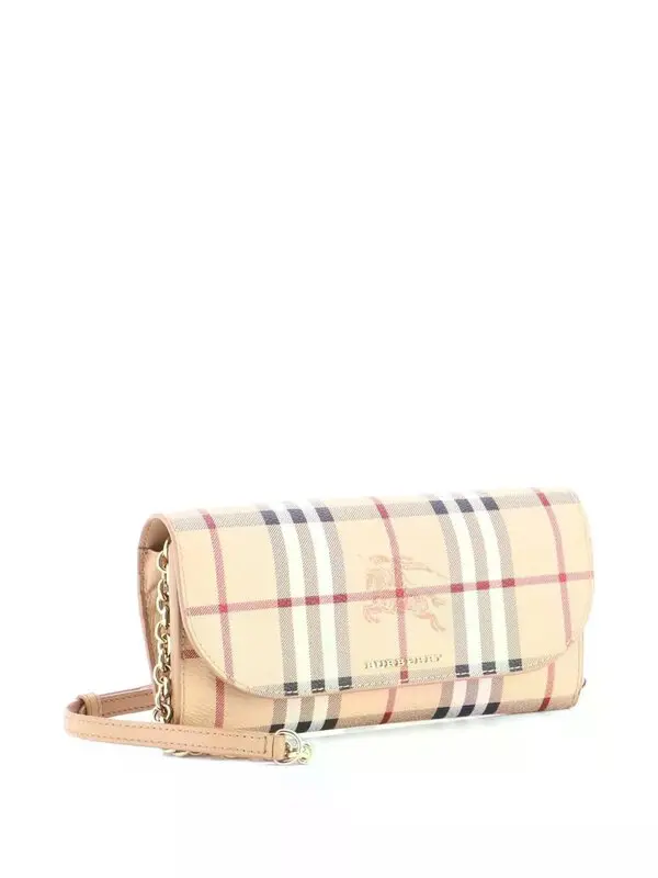 Burberry Haymarket Coated Canvas Henley Wallet On Chain Crossbody Bag - Brown