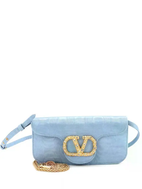Valentino Garavani Vlogo Loco Flap Shoulder Bag With Crystals - Blue
