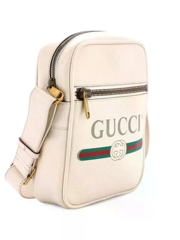 Gucci Logo Print Leather Messenger Bag