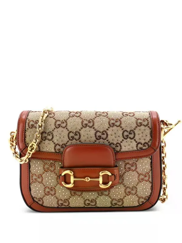 Gucci Horsebit 1955 Mini Shoulder Bag With Crystal Embellishments - Brown