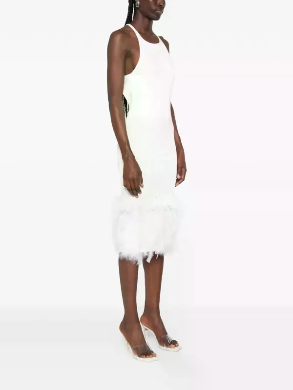 VESTIAIRE D'UN OISEAU LIBRE Feather-trim Crossover-strap Dress - White