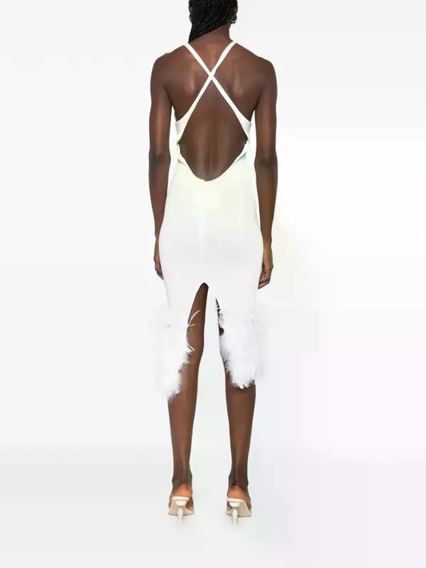 VESTIAIRE D'UN OISEAU LIBRE Feather-trim Crossover-strap Dress