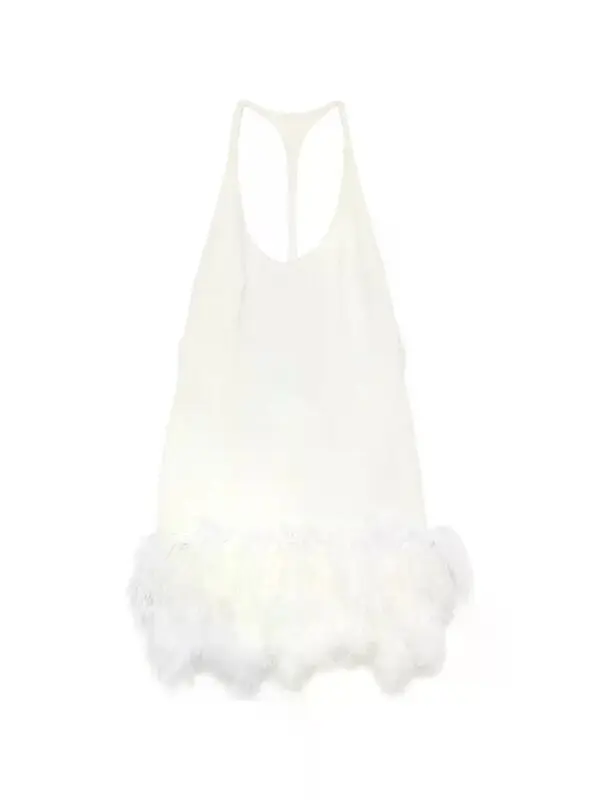 VESTIAIRE D'UN OISEAU LIBRE Feather-trim Backless Mini Dress - Neutrals