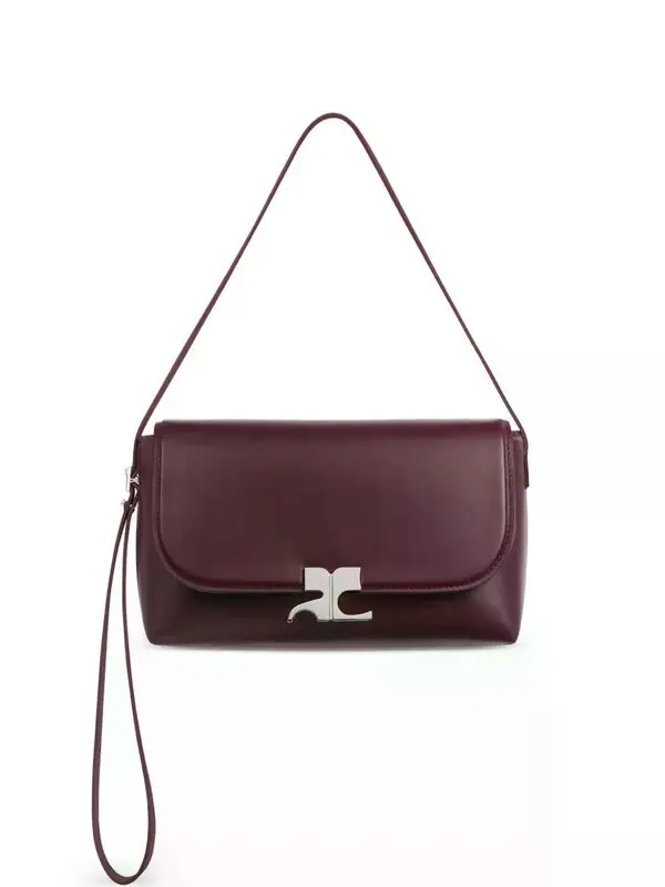 COURREGES Burgundy Logo Plaque Shoulder Bag - Red