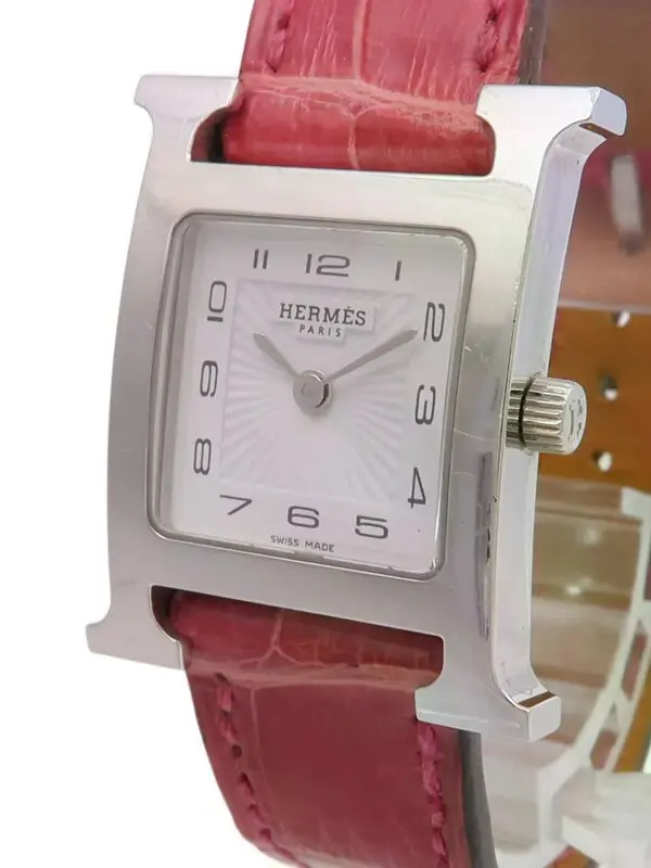 Hermès H Watch 21mm Stainless Steel And Pink Leather Quartz Watch