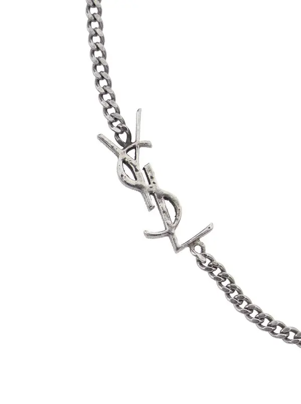 Saint Laurent Opyum Bracelet With Rhinestones And Monogram Charm In Silver Brass - Multicolor