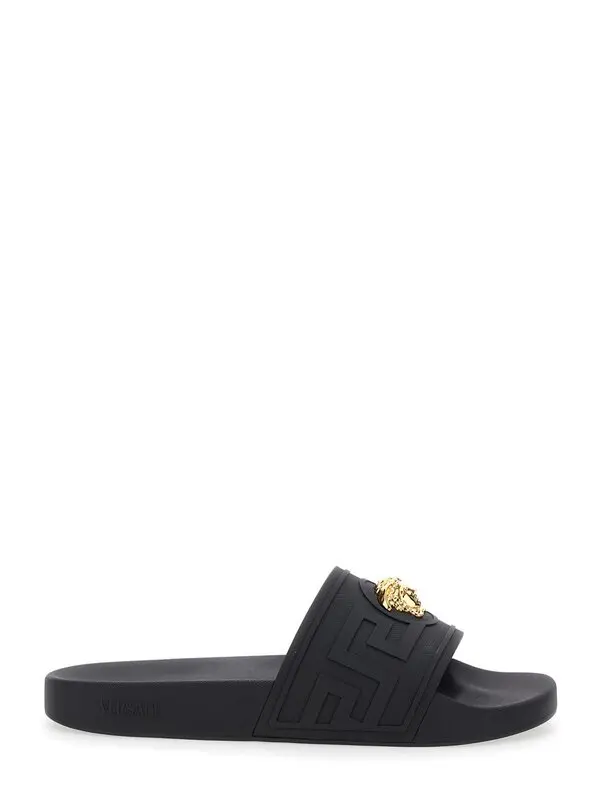 Versace Black Tech Fabric Medusa Plate Sandals - Multicolor