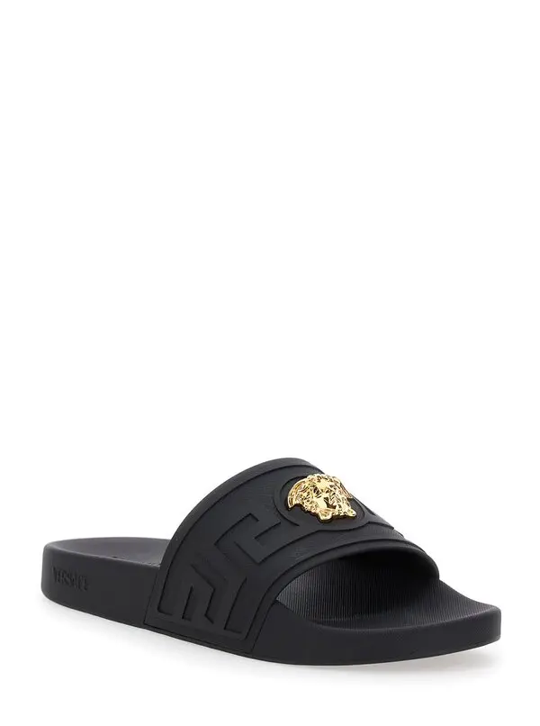 Versace Black Tech Fabric Medusa Plate Sandals