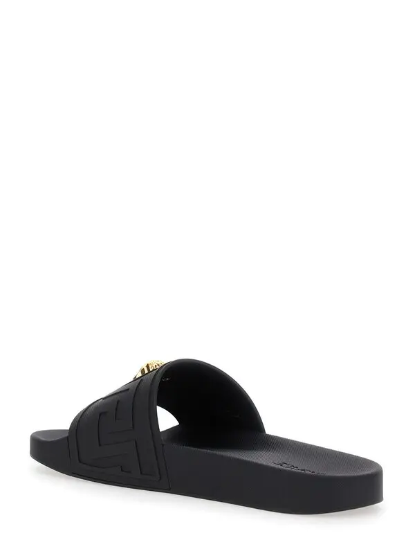 Versace Black Tech Fabric Medusa Plate Sandals