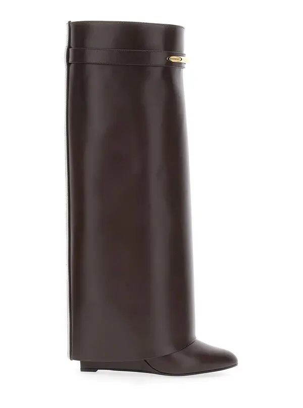 Givenchy Leather Pointed Toe Wedge Boots With Logo Plate - Brown