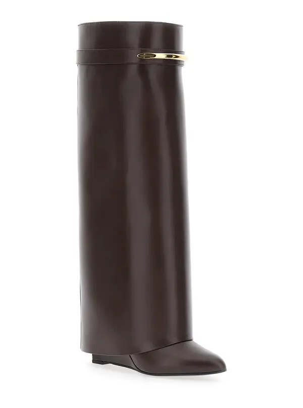 Givenchy Leather Pointed Toe Wedge Boots With Logo Plate - Brown
