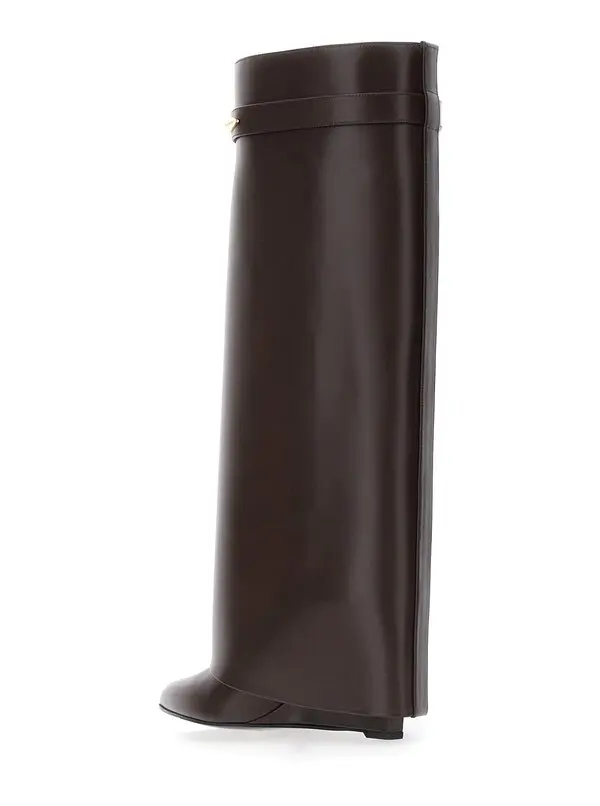 Givenchy Leather Pointed Toe Wedge Boots With Logo Plate - Brown