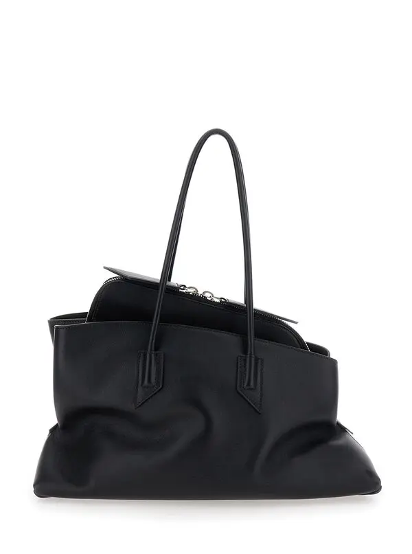 Attico Passeggiata Medium Asymmetric Leather Shoulder Bag - Black