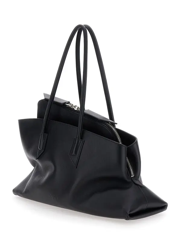 Attico Passeggiata Medium Asymmetric Leather Shoulder Bag - Black