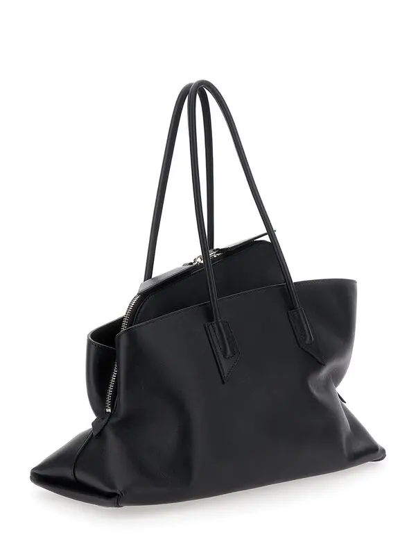 Attico Passeggiata Medium Asymmetric Leather Shoulder Bag - Black