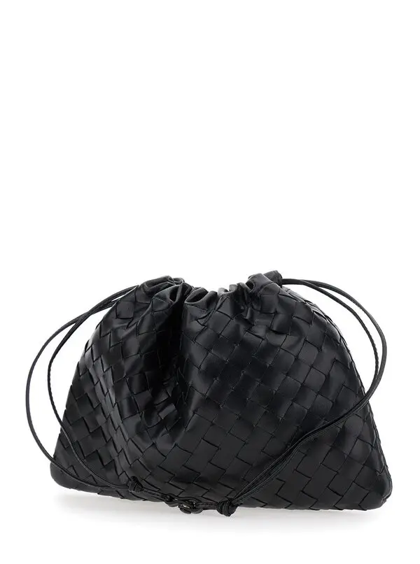 Bottega Veneta Leather Shoulder Bag With Intreccio Motif - Black