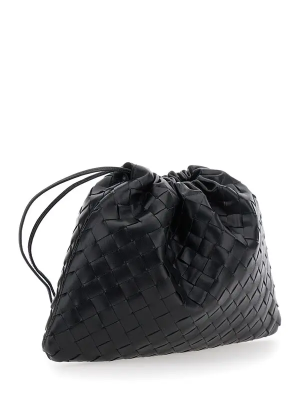 Bottega Veneta Leather Shoulder Bag With Intreccio Motif - Black
