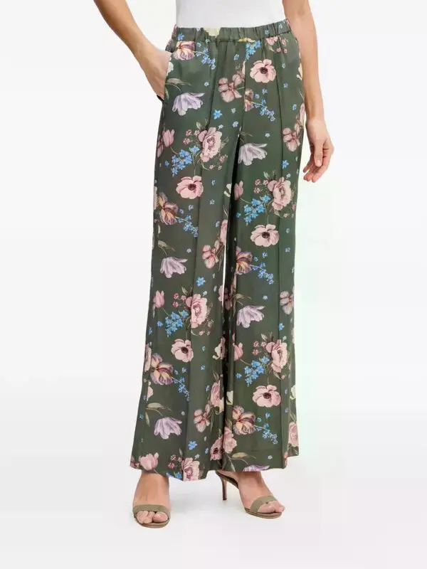 OUI Floral Print Elasticated Waist Trousers - Green